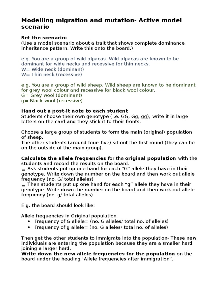 Lesson 10 - Migration Game | PDF | Dominance (Genetics) | Allele