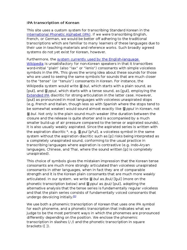 IPA Transcription of Korean | PDF | Consonant | Phoneme