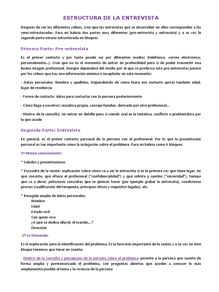 Estructura Entrevista Psicologica | Sicología y ciencia cognitiva | Conceptos psicologicos