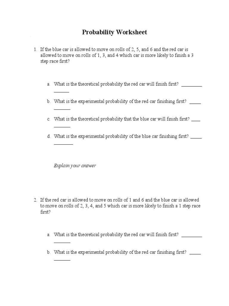Probability Worksheet | PDF