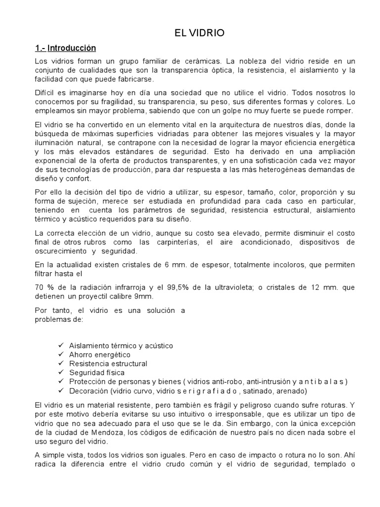 Características del vidrio y su composición | PDF | Silicio | Sólido amorfo