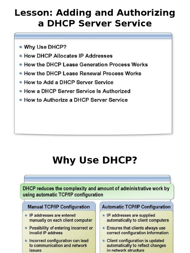 Lesson: Adding and Authorizing A DHCP Server Service | PDF