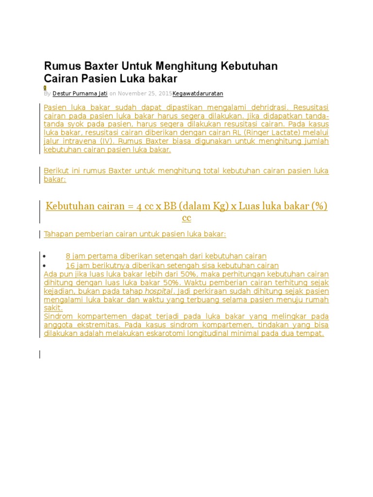 Rumus Baxter Untuk Menghitung Kebutuhan Cairan Pasien Luka Bakar | PDF | Sains & Matematika