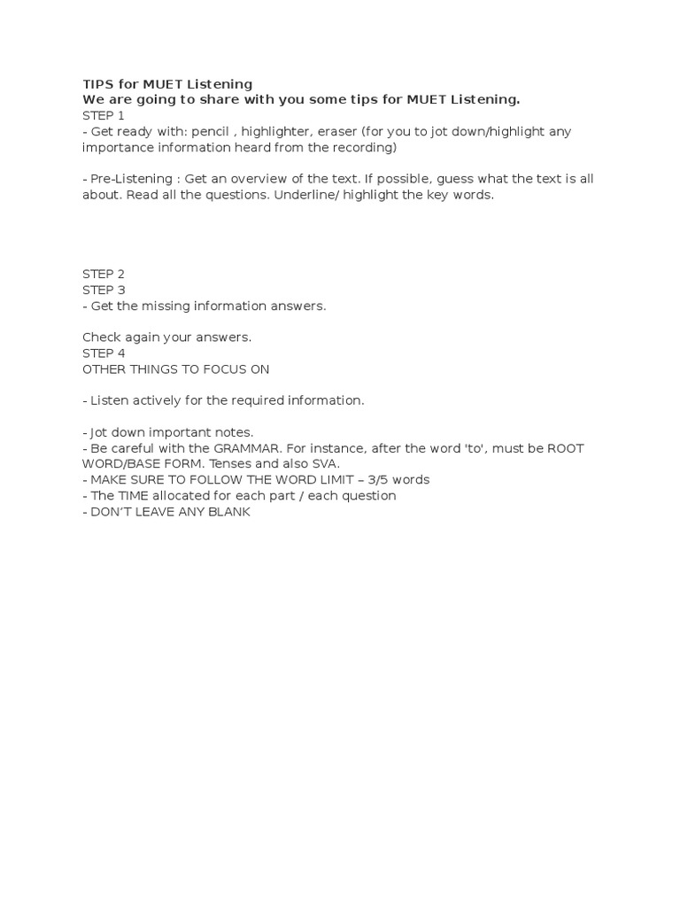 MUET Listening Preparation Tips | PDF | Language Arts & Discipline