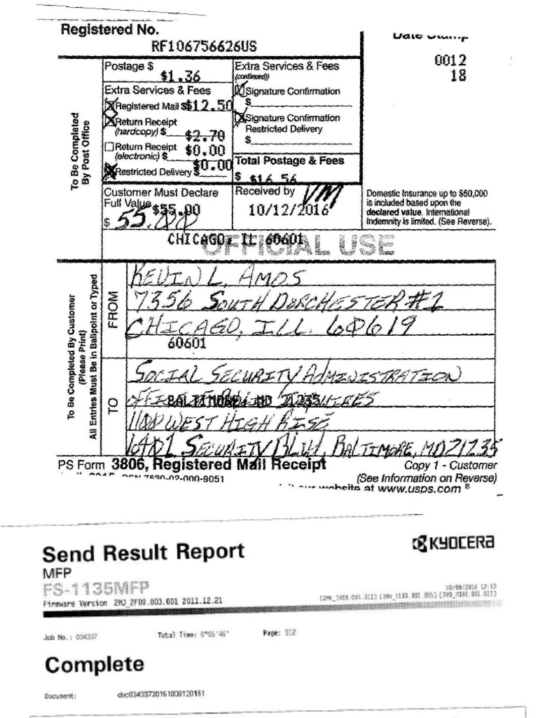 SF-181 and Documents Sent To SSA For Kevin Lee Amos | PDF