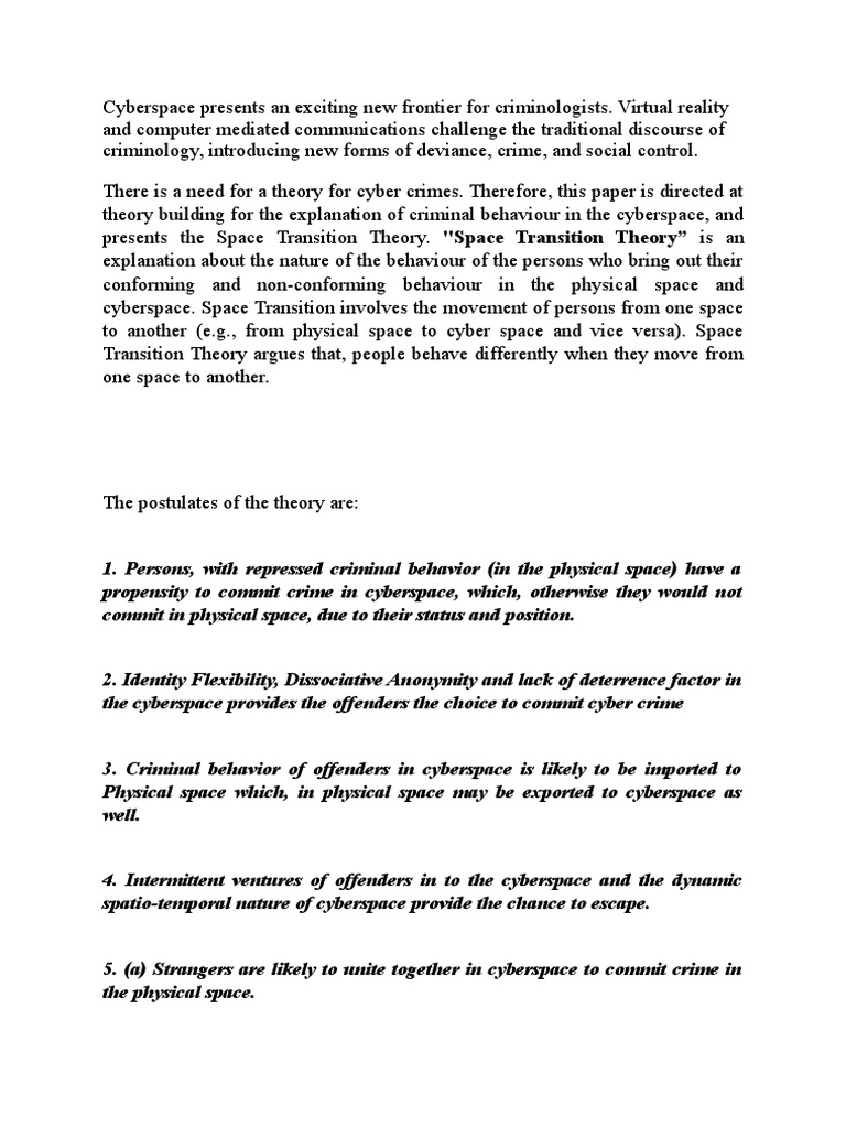 Space Transition Theory | PDF | Deviance (Sociology) | Cyberspace