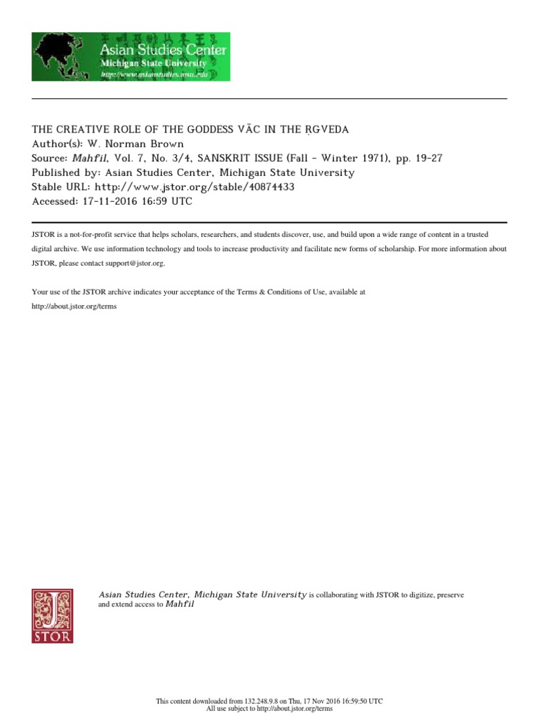 The Creative Role of Vac | PDF | Hindu Literature | Indian Religions