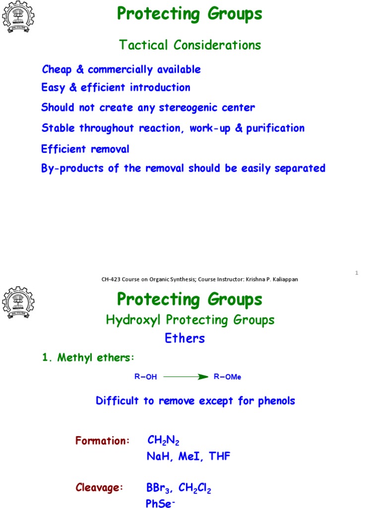 Protecting Groups - Tactical Considerations | PDF | Ester | Molecules