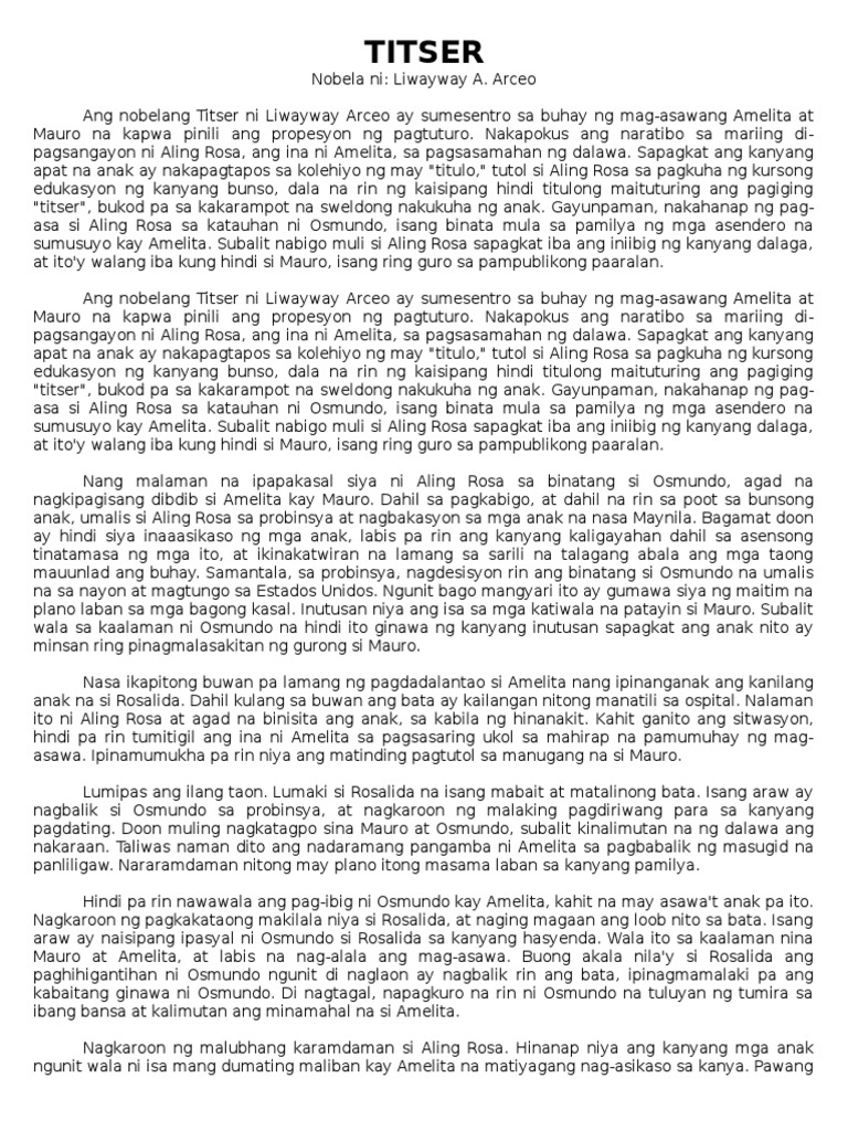 Nobela Buod NG TITSER | PDF Nobela Buod NG TITSER | PDF