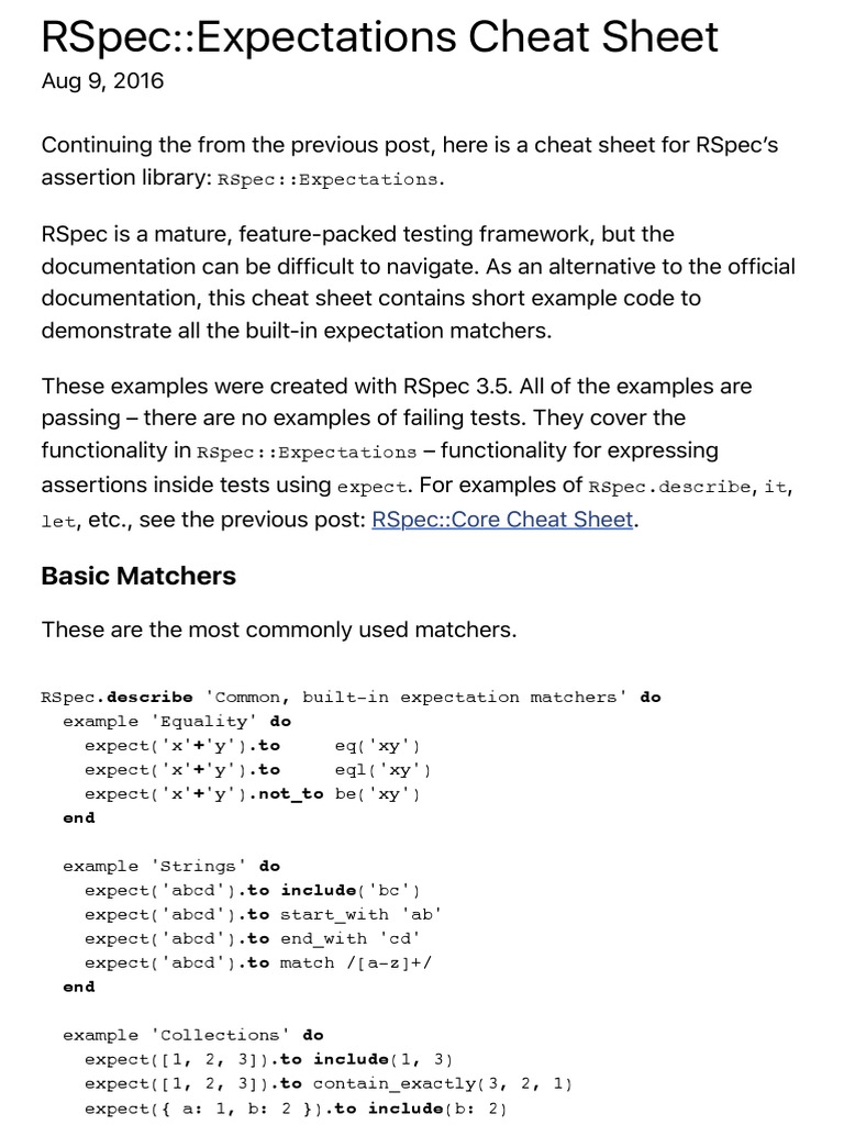 RSpec:Expectations Cheat Sheet | PDF | Boolean Data Type | Software Development