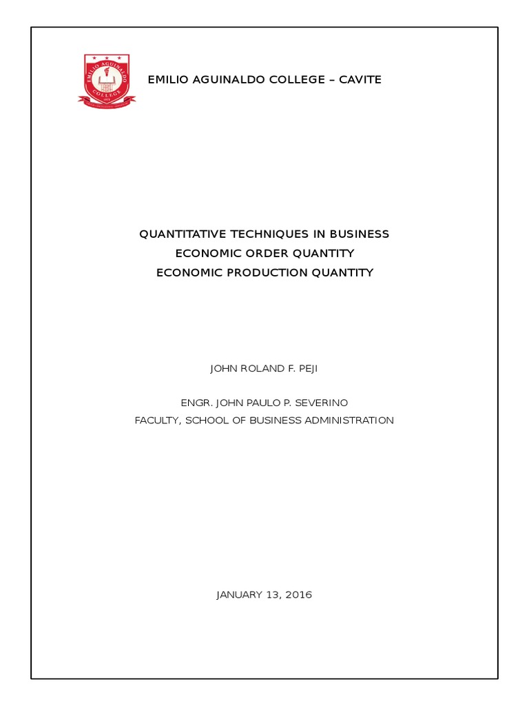 Determining Optimal Production Levels Through Economic Order Quantity ...