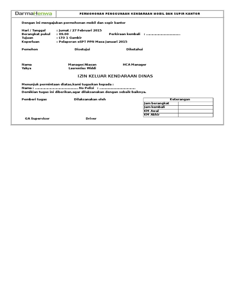Form Perjalanan Driver | PDF