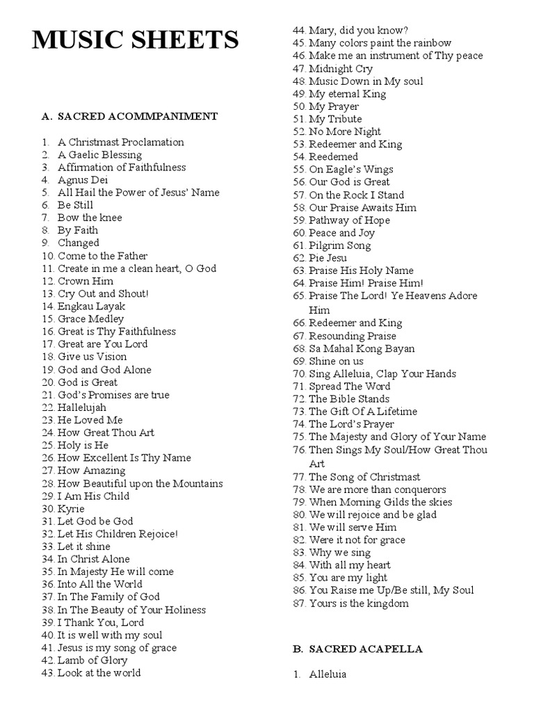 A Comprehensive Collection of Sacred and Secular Music Sheets for Solo ...