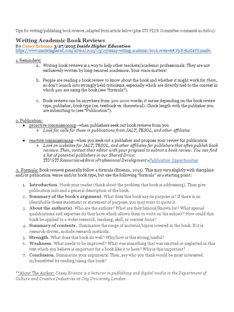 Academic Book Review Tips & Formula | PDF | Communication | Cognition