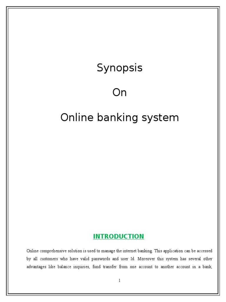 Sysnopsis of Online Smart Banking | PDF | Online Banking | Banks & Banking
