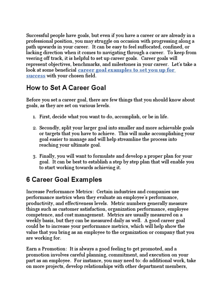 Career Goals Download Free Pdf Goal Résumé
