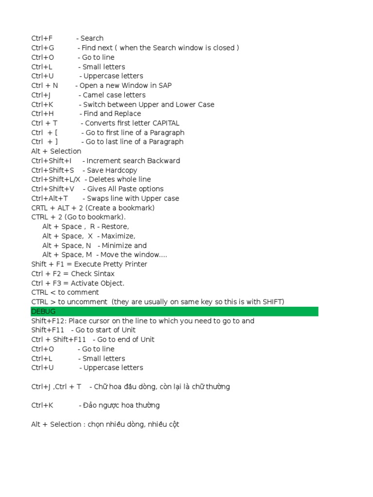 Shortcut in ABAP Editor | PDF | Cursor (User Interface) | Text