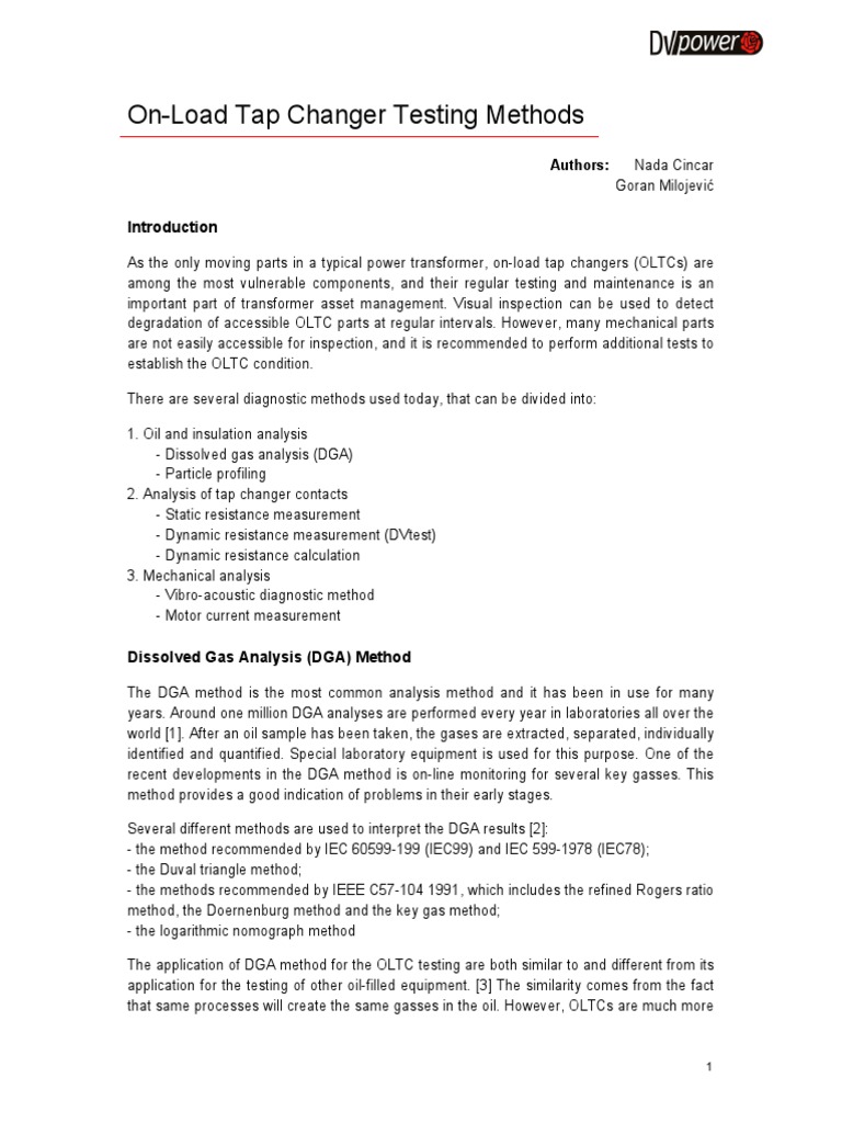 On-Load Tap Changer Testing Methods | Download Free PDF | Transformer ...