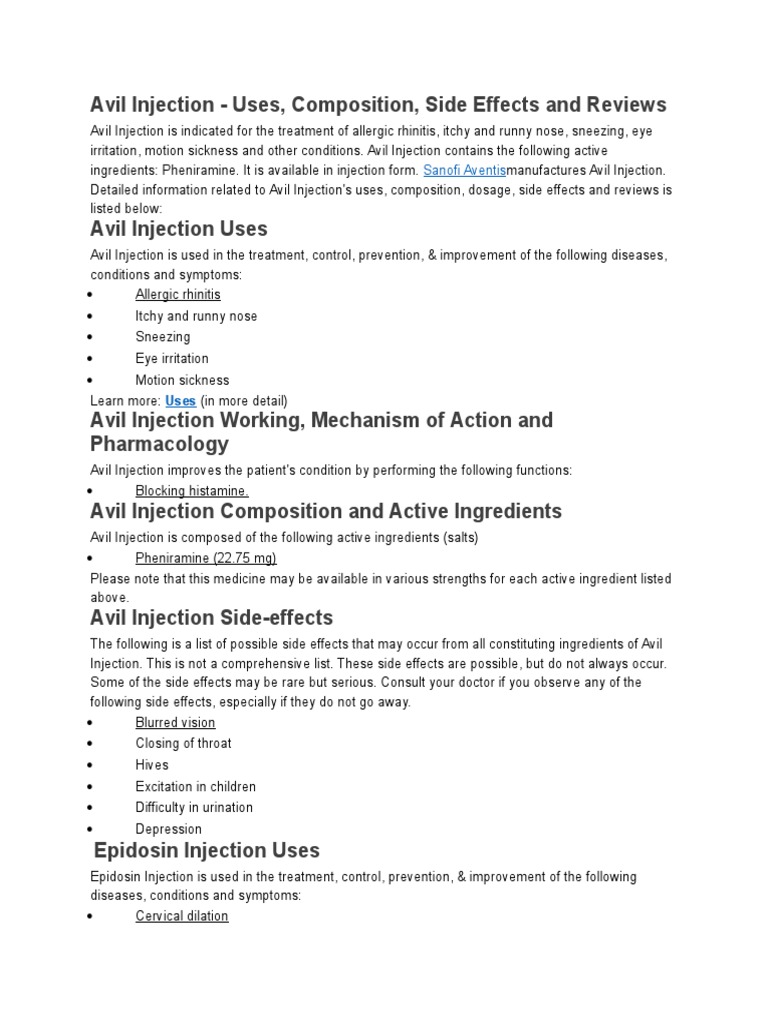 Avil Injection | Adverse Effect | Nausea