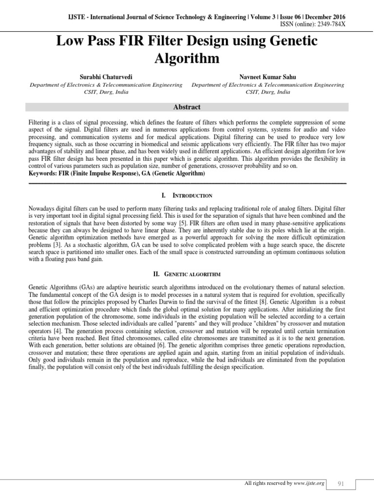 Low Pass Fir Filter Design Using Genetic Algorithm Pdf Genetic Algorithm Mathematical