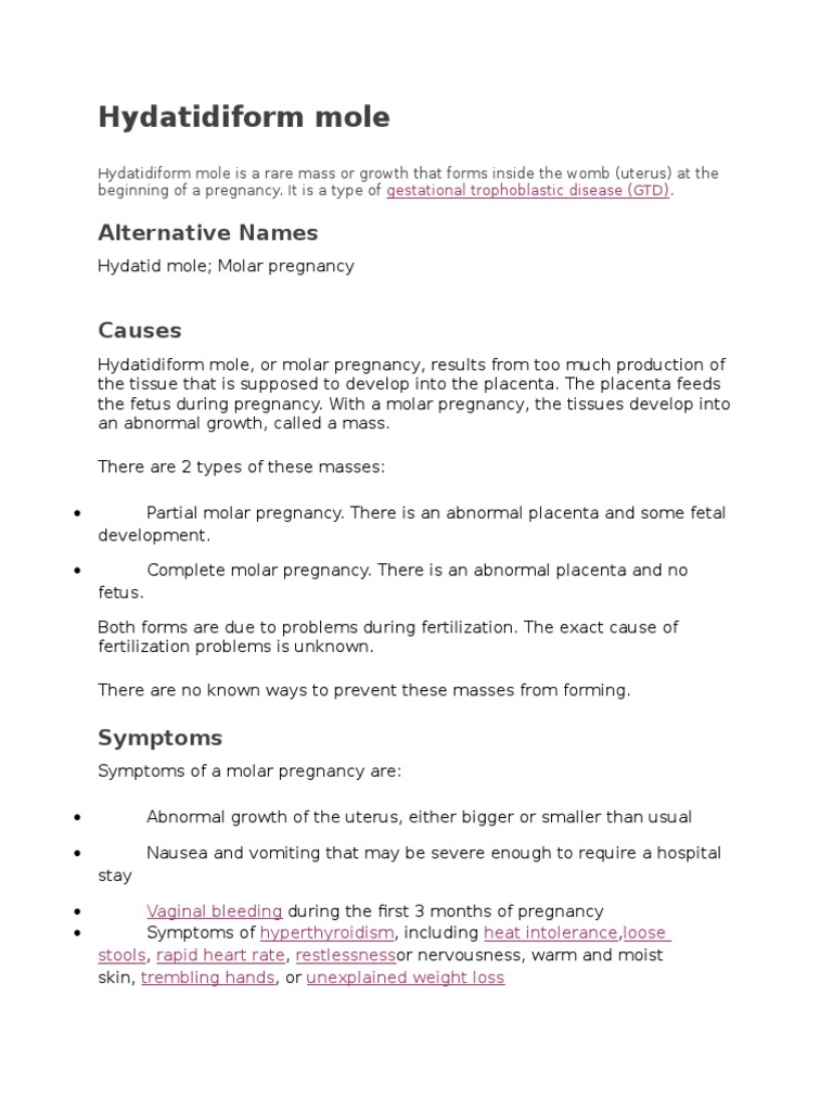 Hydatidiform Mole | PDF | Pregnancy | Obstetrics