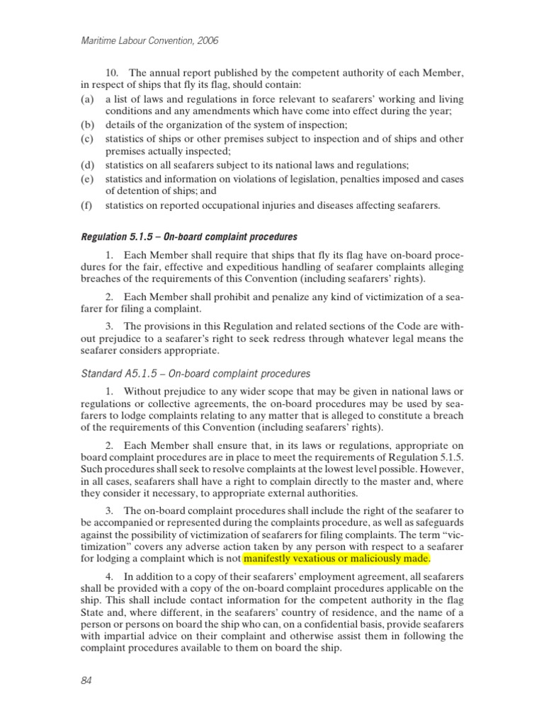 MLC 2006 - Onboard Complaint PDF | PDF | Sailor | Complaint