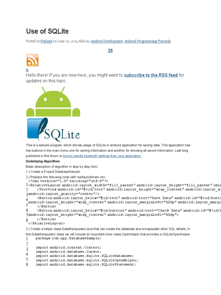 Use of SQLite | PDF | Java (Programming Language) | Data Management