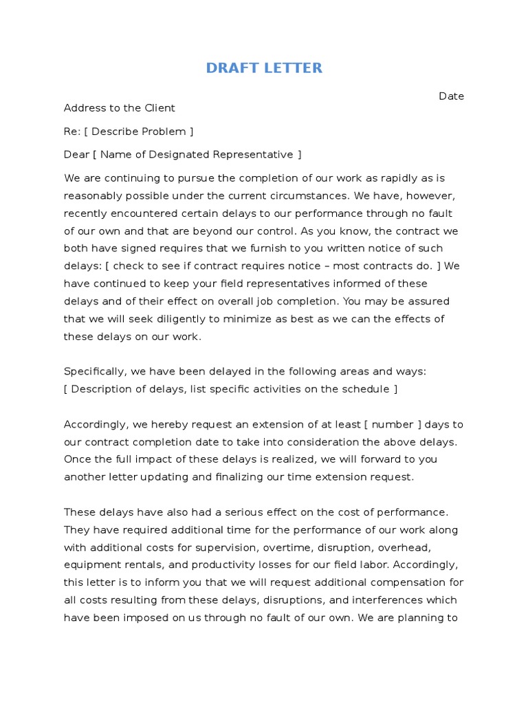 Draft Letter of Time Extension. | PDF