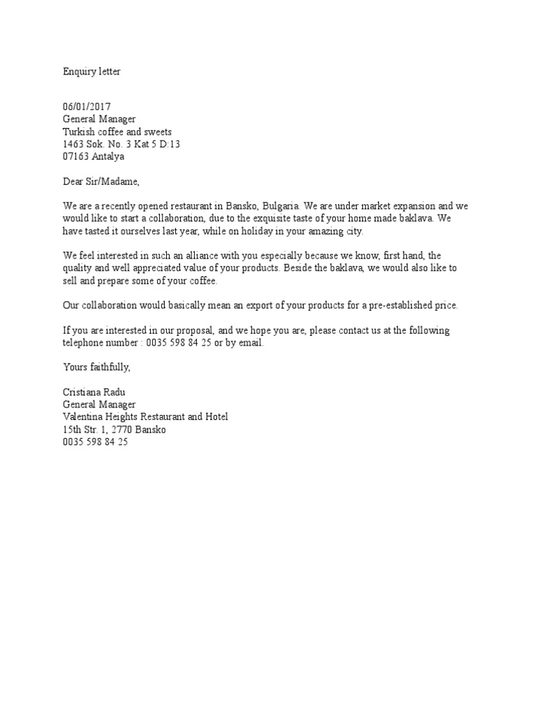 Enquiry Letter | PDF