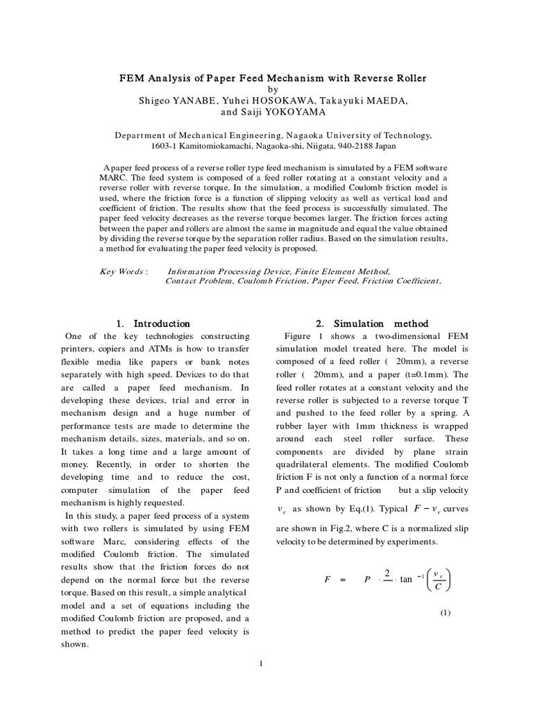 FEM Simulation of Paper Feed Mechanism | PDF | Friction | Finite ...