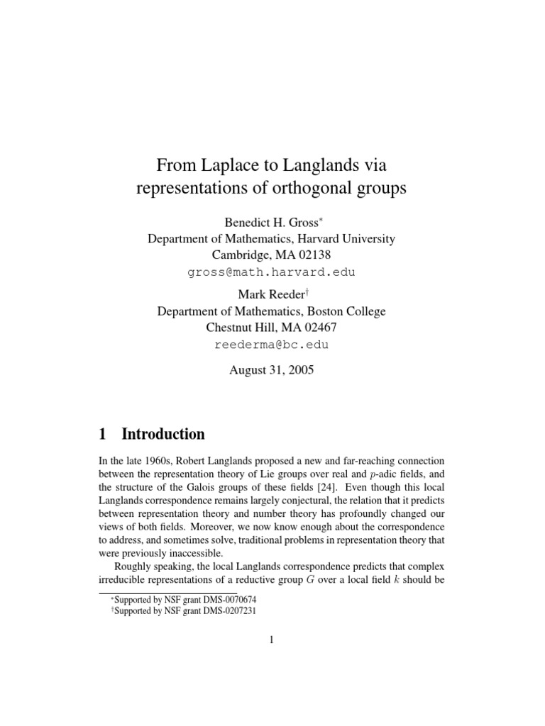 From Laplace To Langlands Via Representations of Orthogonal Groups | PDF | Group (Mathematics ...