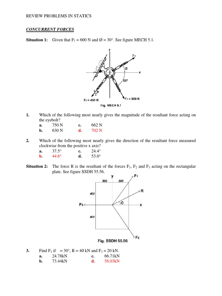 Statics Review Problems and Solutions | PDF | Physics | Mechanics