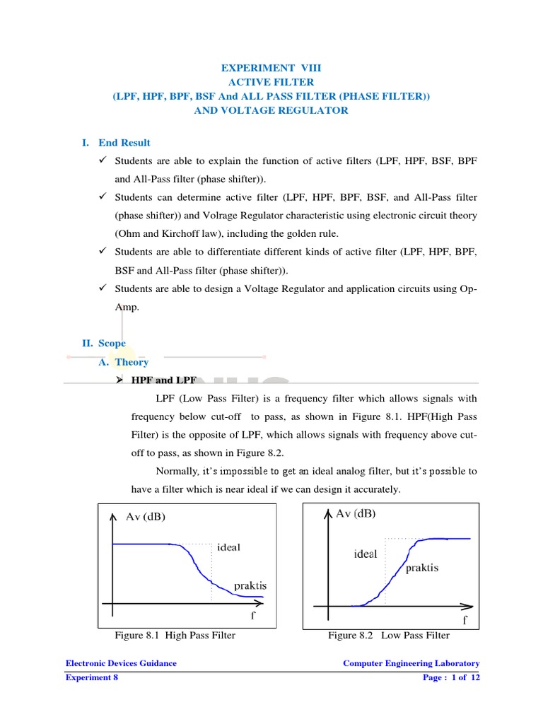 (Experiment 8) Active Filters and Voltage Regulators | PDF