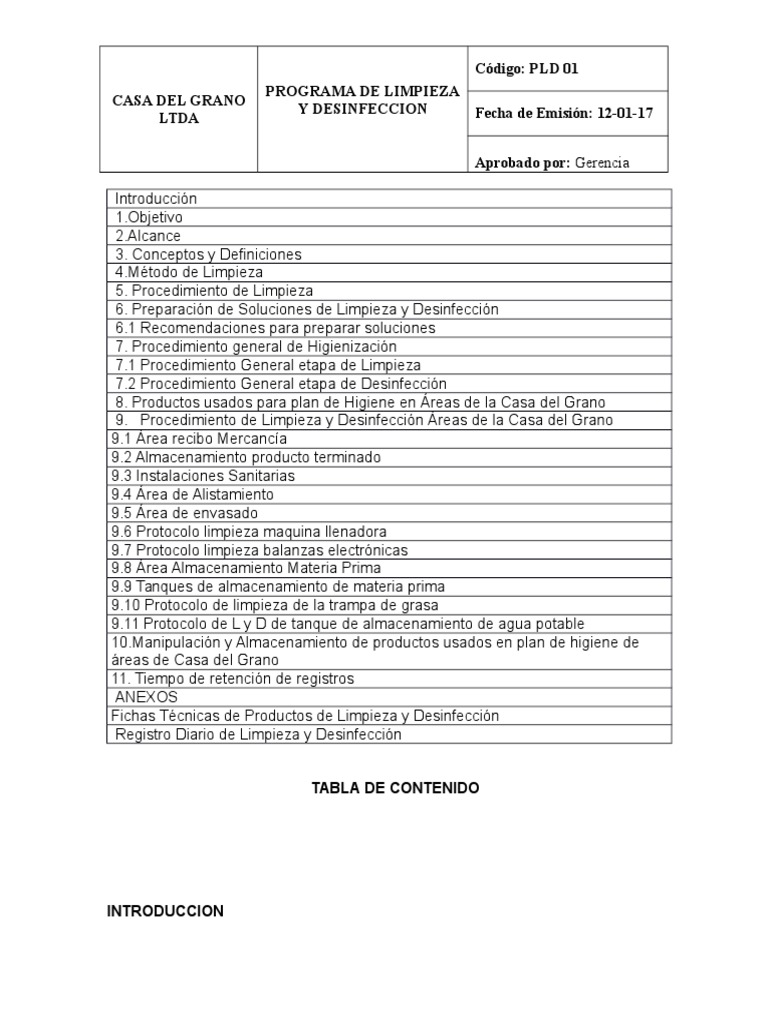 Programa de Limpieza y Desinfeccion | PDF | Detergente | Agua