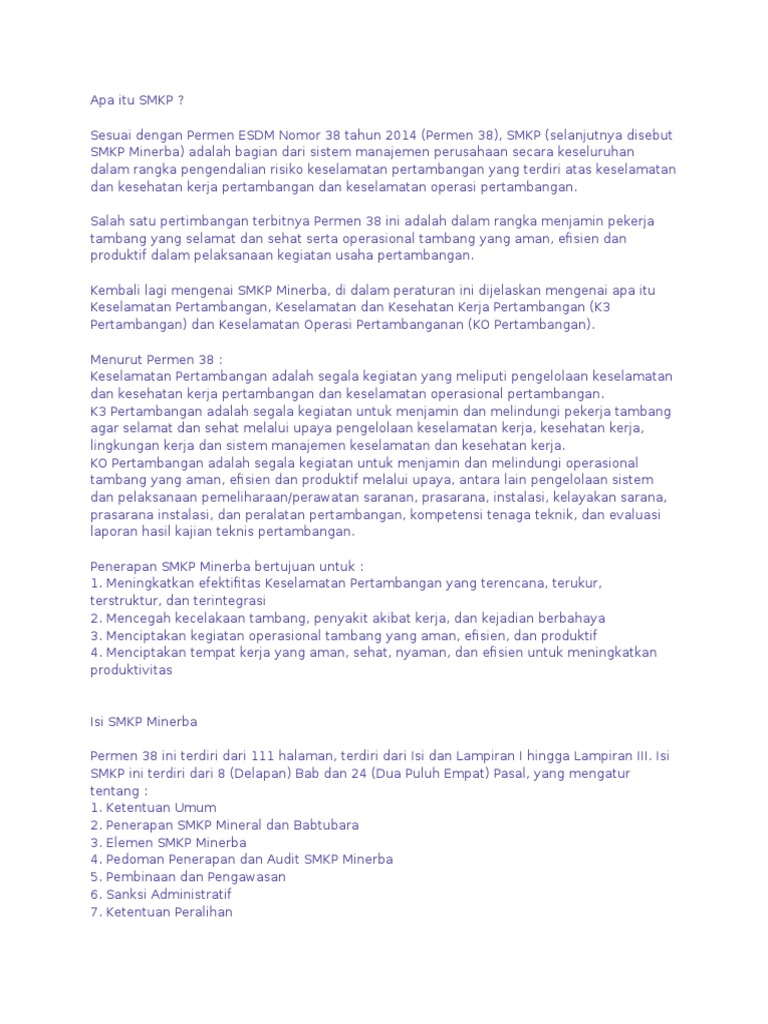 Pengertian dan Penerapan SMKP Minerba | PDF