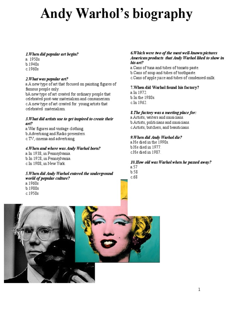 Worksheet Andy Warhol | PDF
