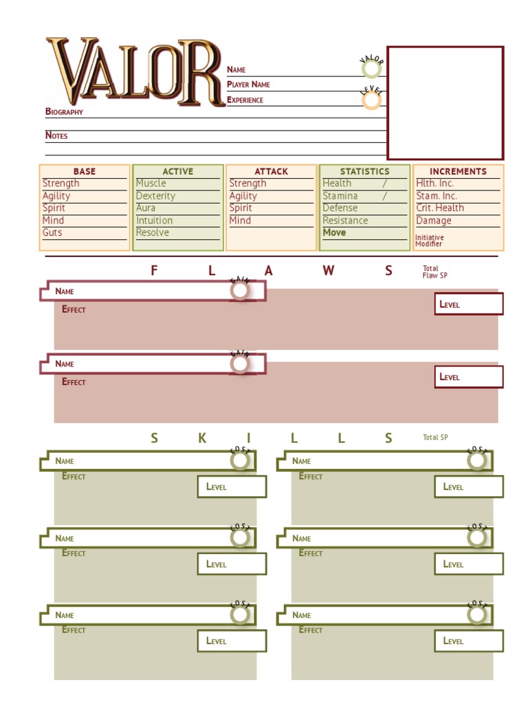 Valor Character Sheet