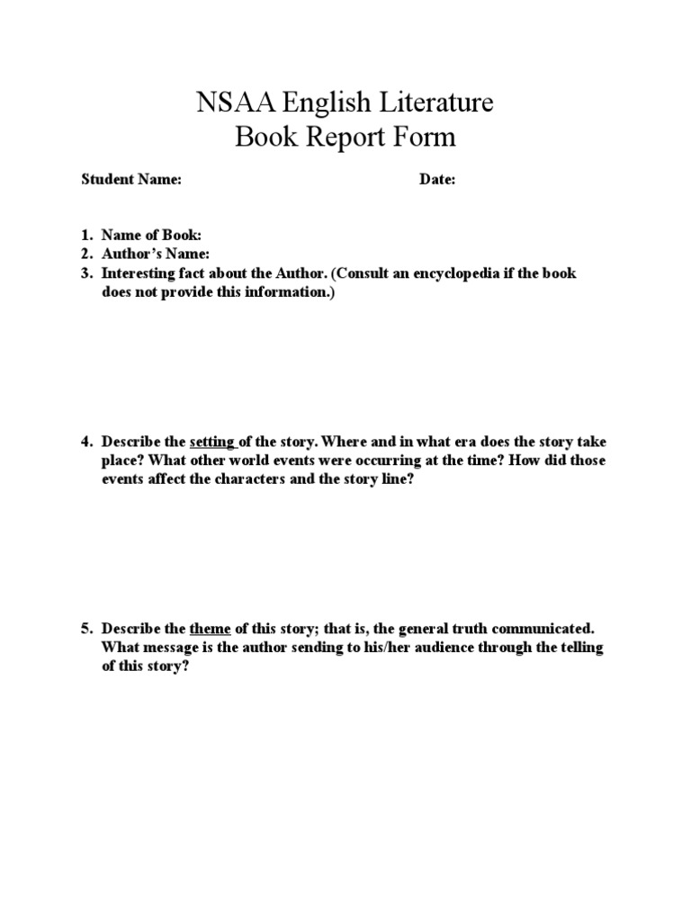 Nsaa Fiction Book Report Form | PDF | Philosophy | General Fiction
