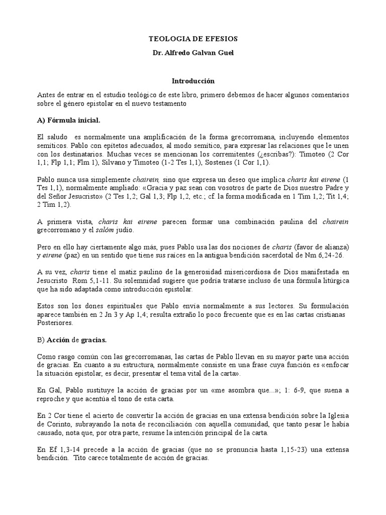 Teologia de Efesios Bosquejos | PDF | Epístola a los efesios | Cristo (título)
