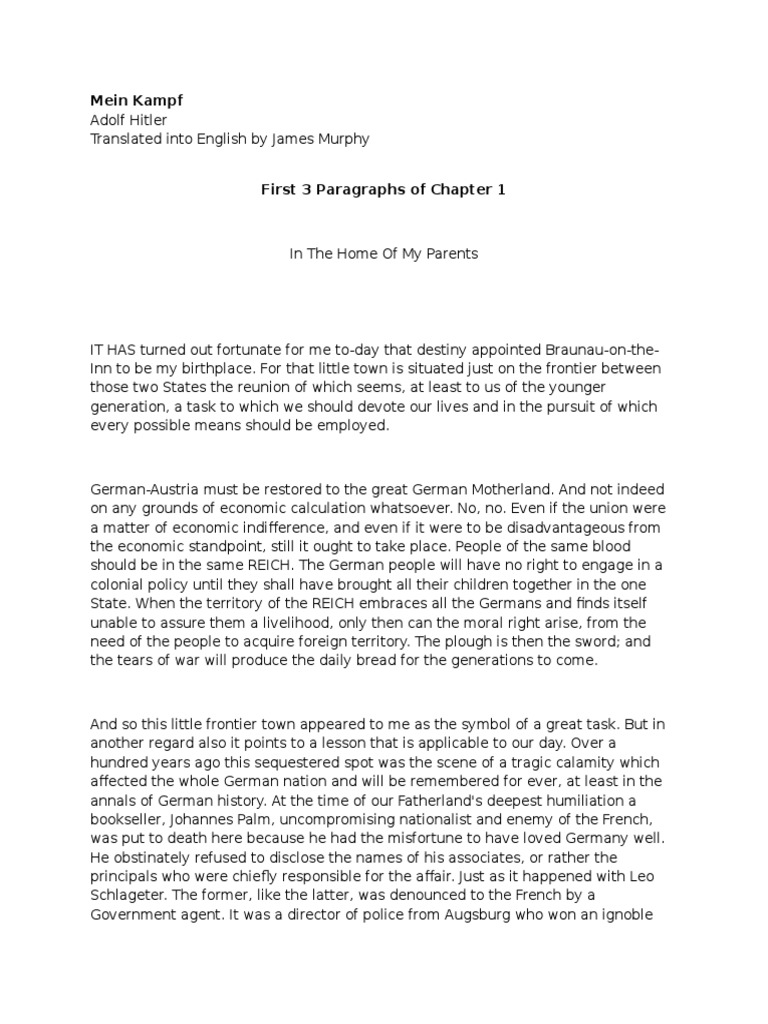 "Mein Kampf: Chapter 1 Excerpt Analysis" | PDF | Travel | History