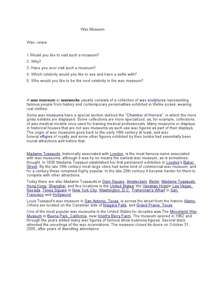 Wax Museum | PDF | Library And Museum | Sculpture