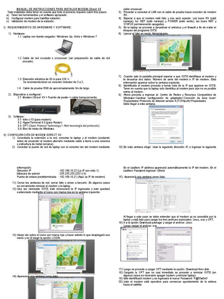 Manuel de Instrucciones Modem IDirect X3 | PDF | Dirección IP | Módem