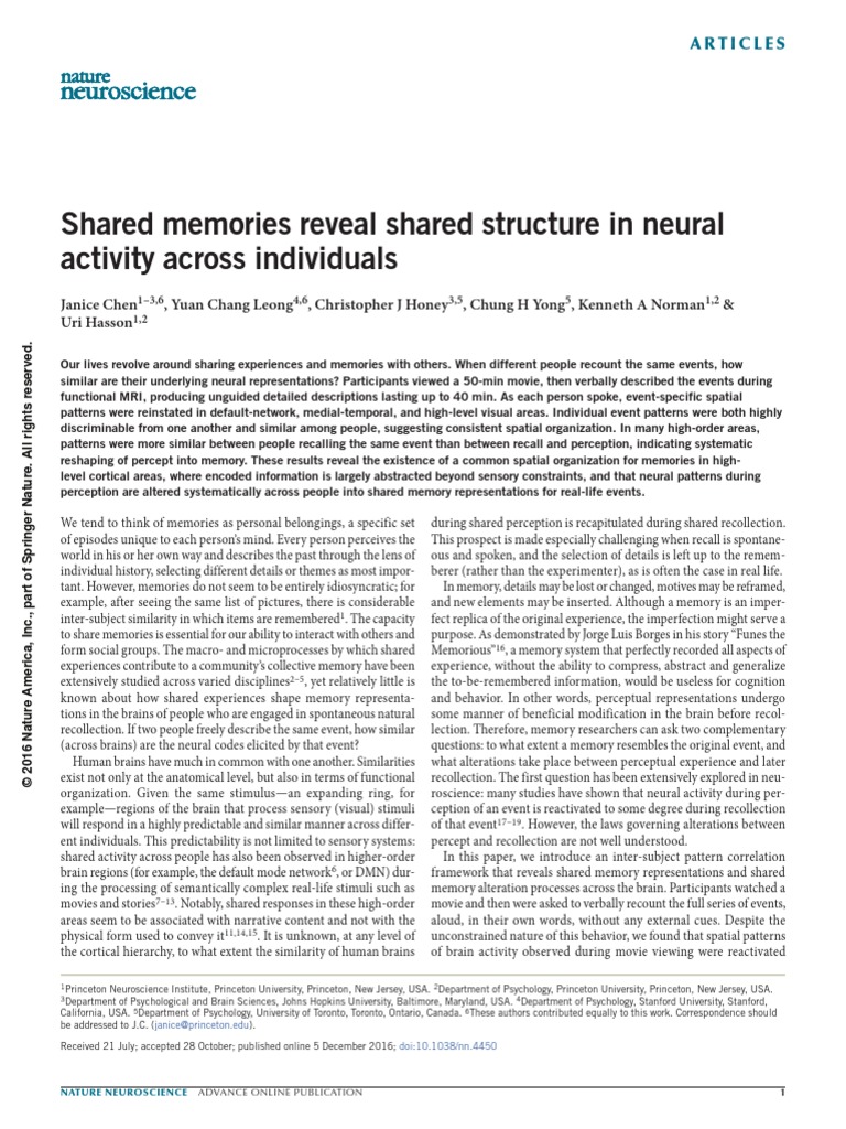 Shared Memories Reveal Shared Structure in Neural Activity Across ...
