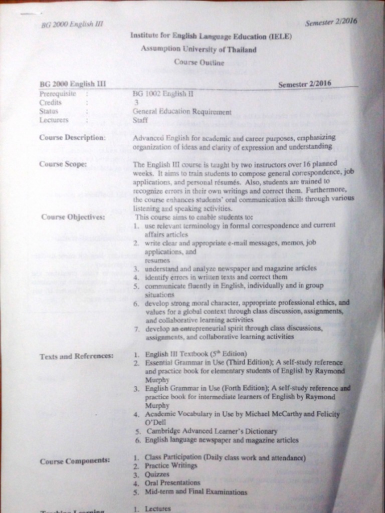 Eng3 Course Outline PDF | PDF