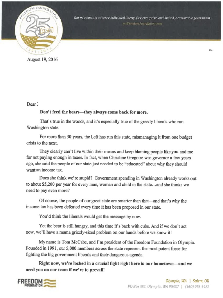 Fundraising Letter From Freedom Foundation | PDF