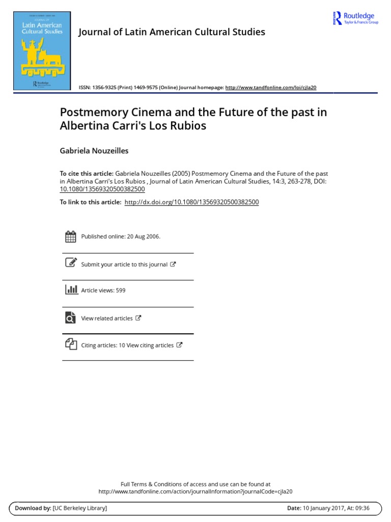 Nouzeilles, Postmemory Cinema and The Future of The Past in Albertina Carri S Los Rubios PDF ...