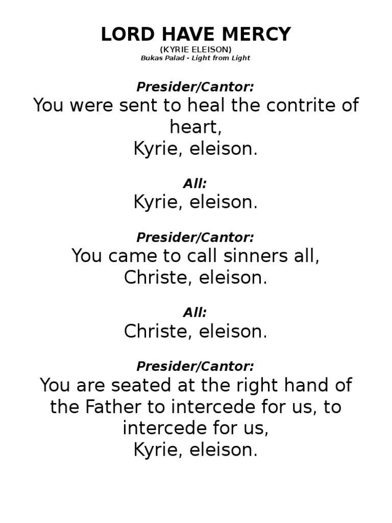 Kyrie Eleison Lyrics and Prayer | PDF | Christian Literature | Rituals
