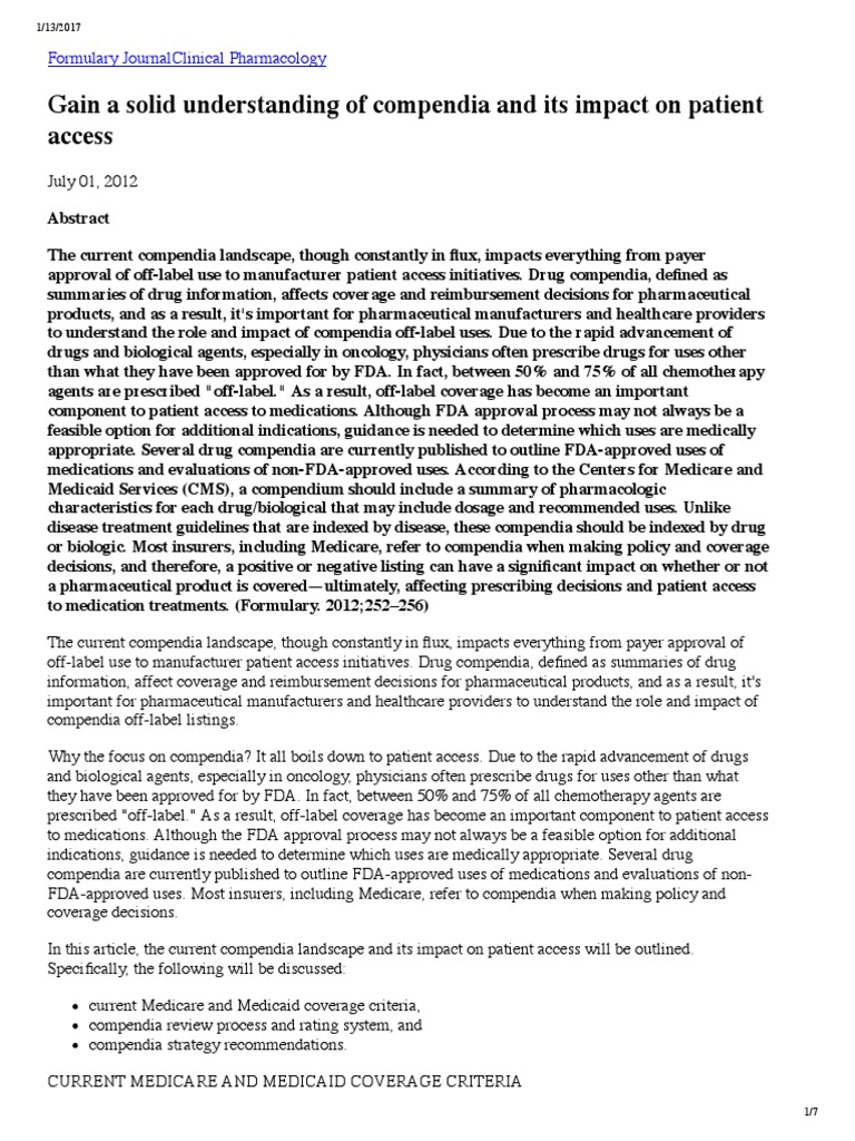 Compendia | PDF | Pharmaceutical Drug | Clinical Trial