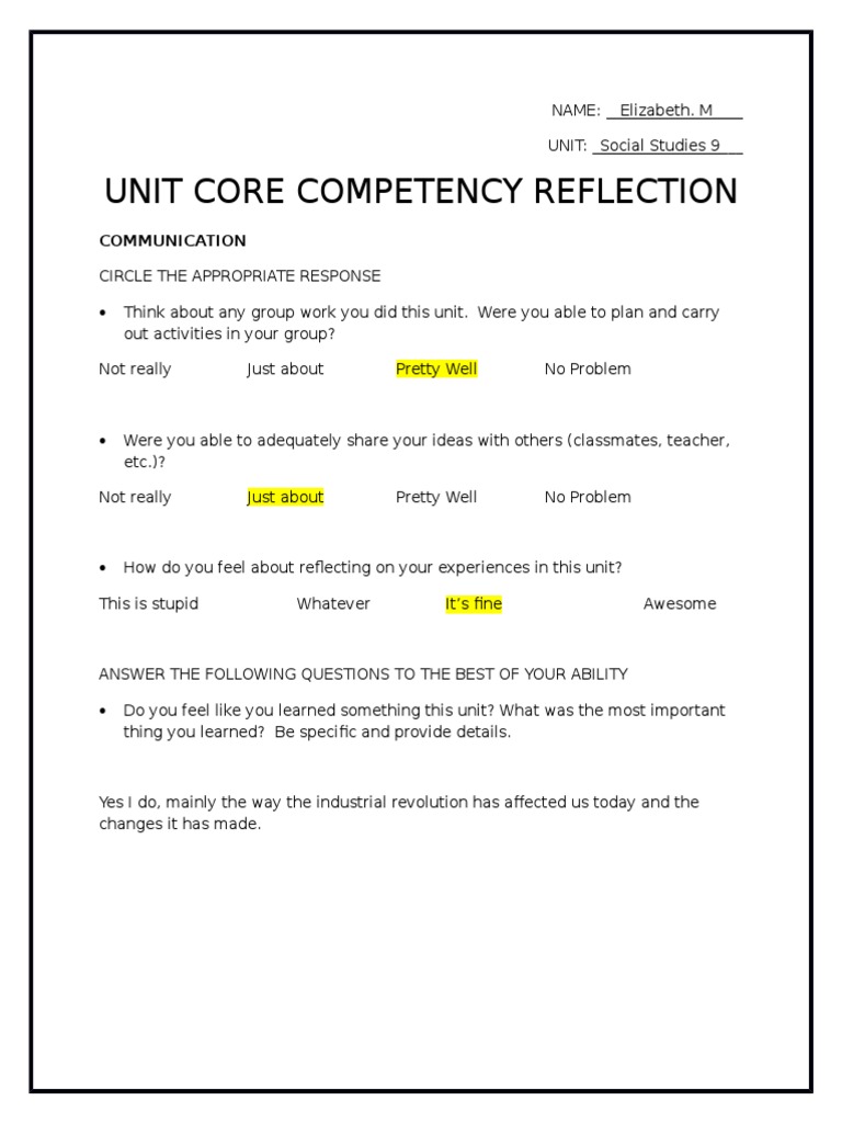 Unit Core Competency Reflection | PDF