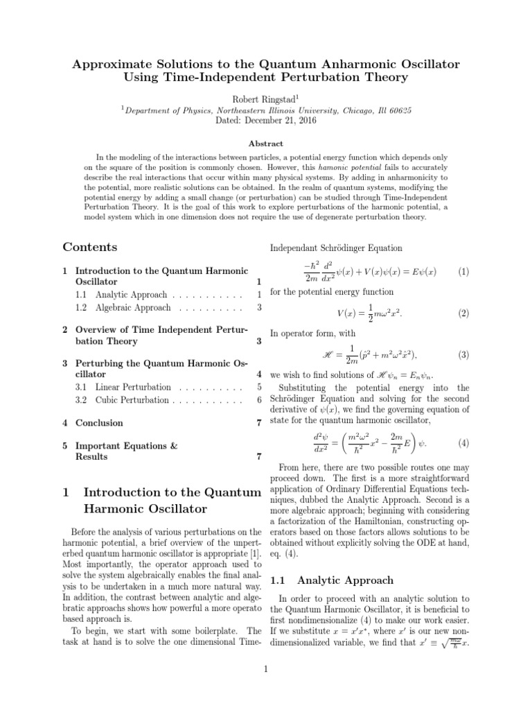 Anharmonic Oscillator in Quantum Mechanics | PDF | Perturbation Theory ...